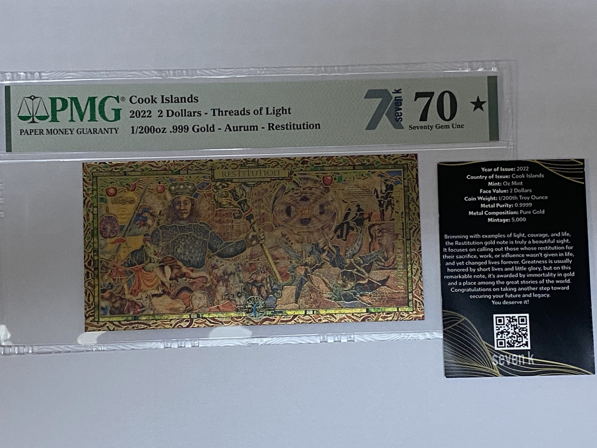 Rediscovery – Threads of Light – PMG 70 Gold Note | Collector's World